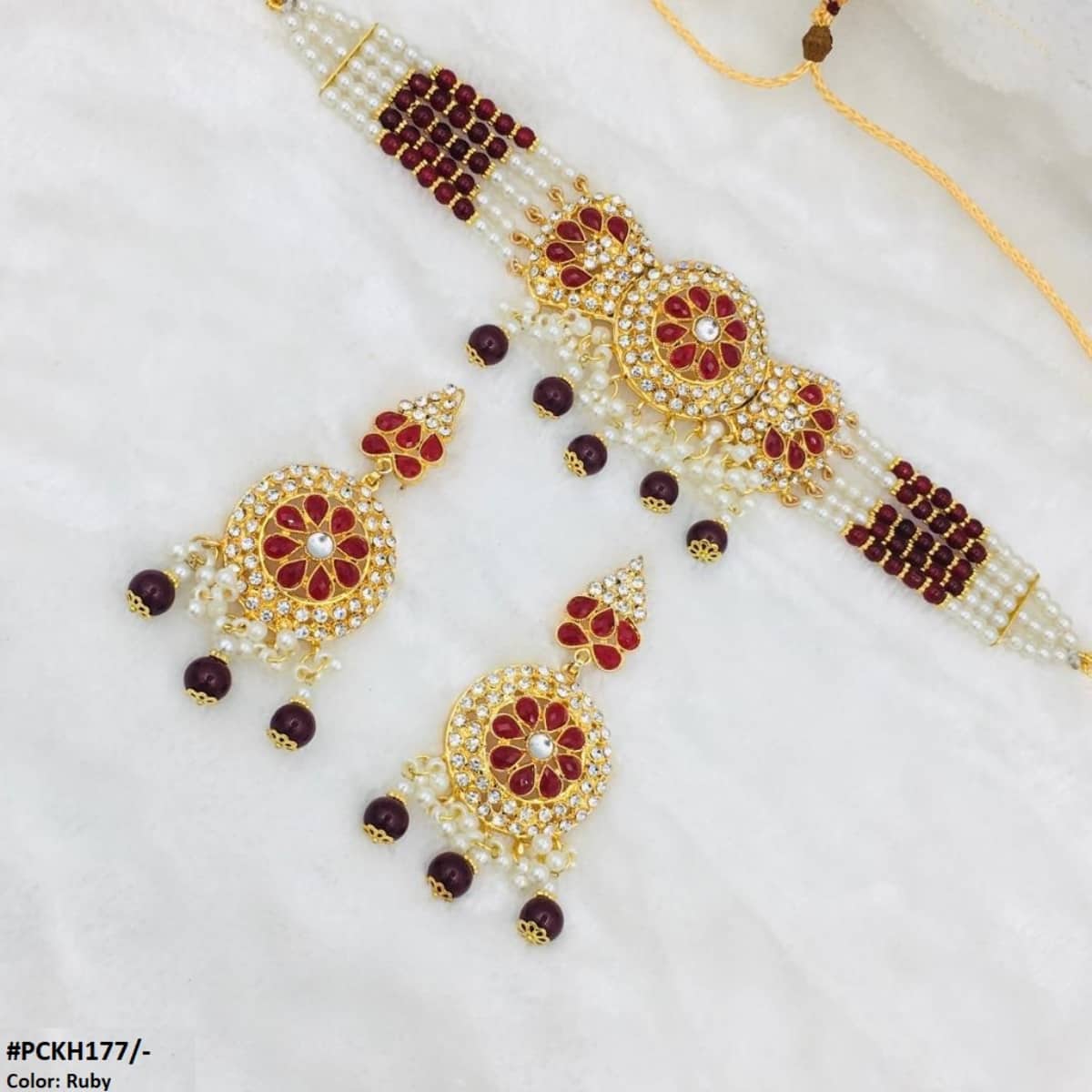 PCKH177 SDQ Pear Flower Bow Chokar Set - PCKH – TJ Wholesale