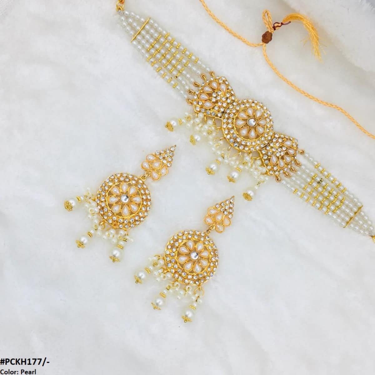 PCKH177 SDQ Pear Flower Bow Chokar Set - PCKH – TJ Wholesale